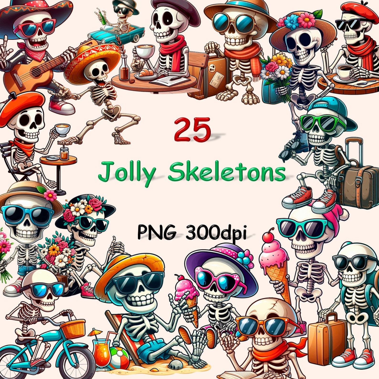 25 PNG- Images, 25 Jolly Skeletons, Skeleton Clipart, TRANSPARENT ...