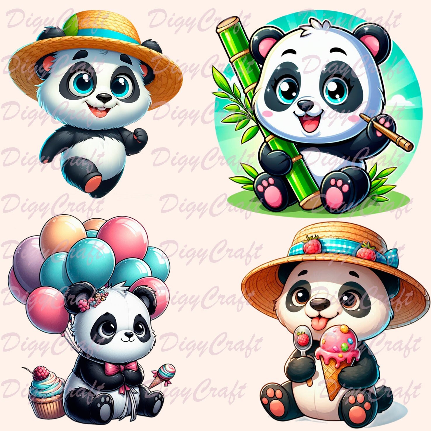 25 PNG Little Pandas, Summer Bear, TRANSPARENT Background, Printable ...