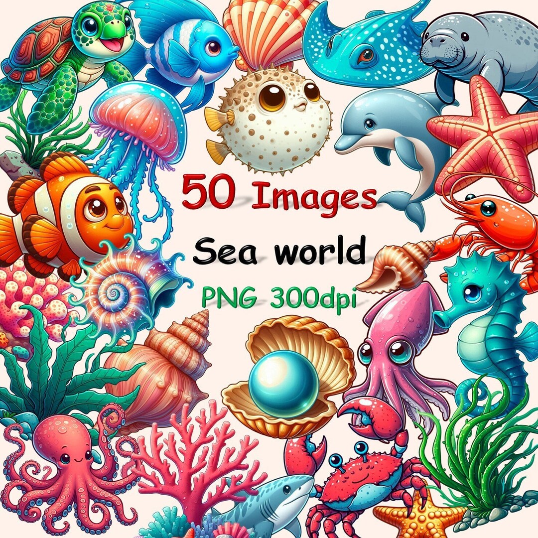50 Pngs, Sea World, Cute Fish Clipart, Summer Art, Holiday Digital ...