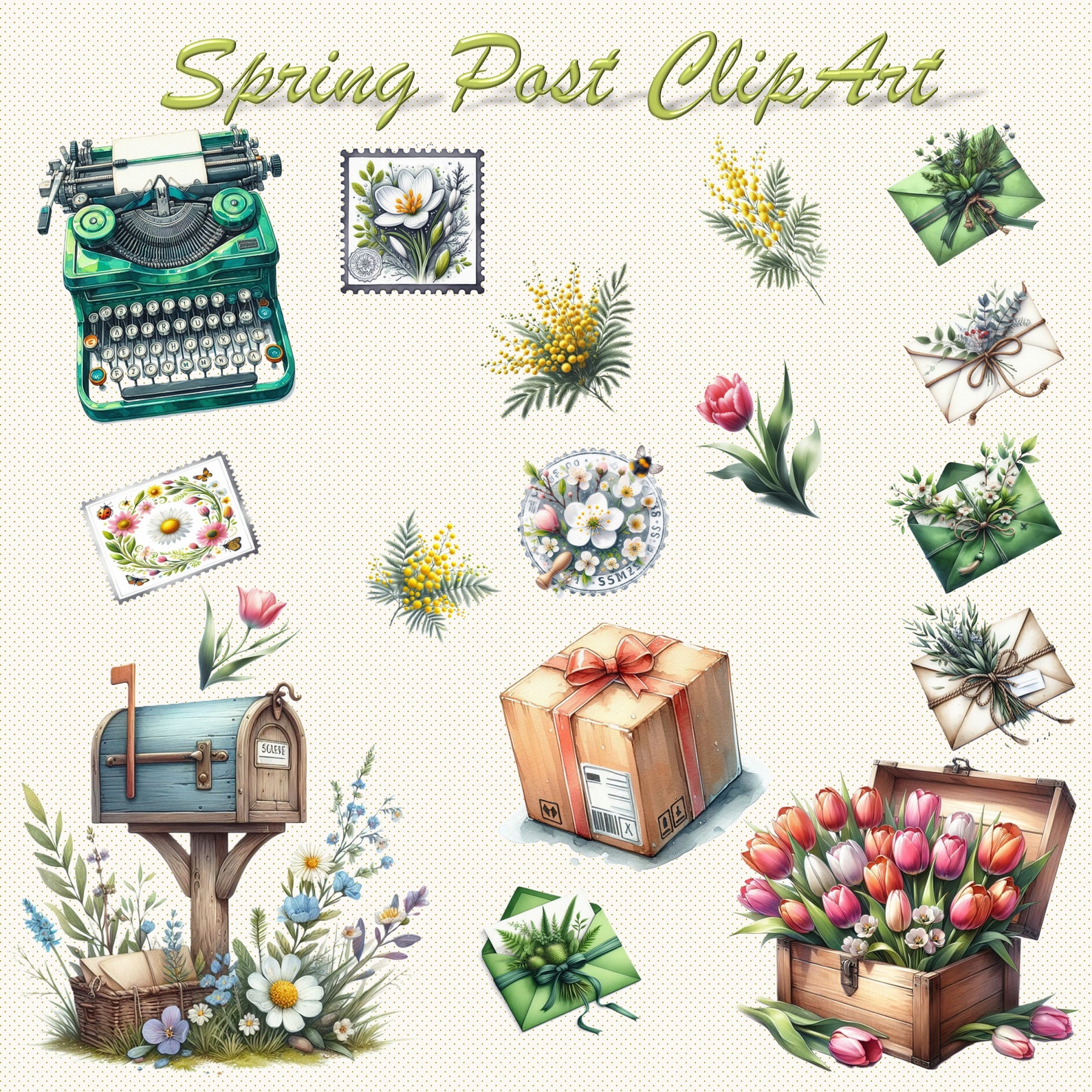 26 Spring Post Stickers, Clipart, Printable Watercolor Clipart, High ...