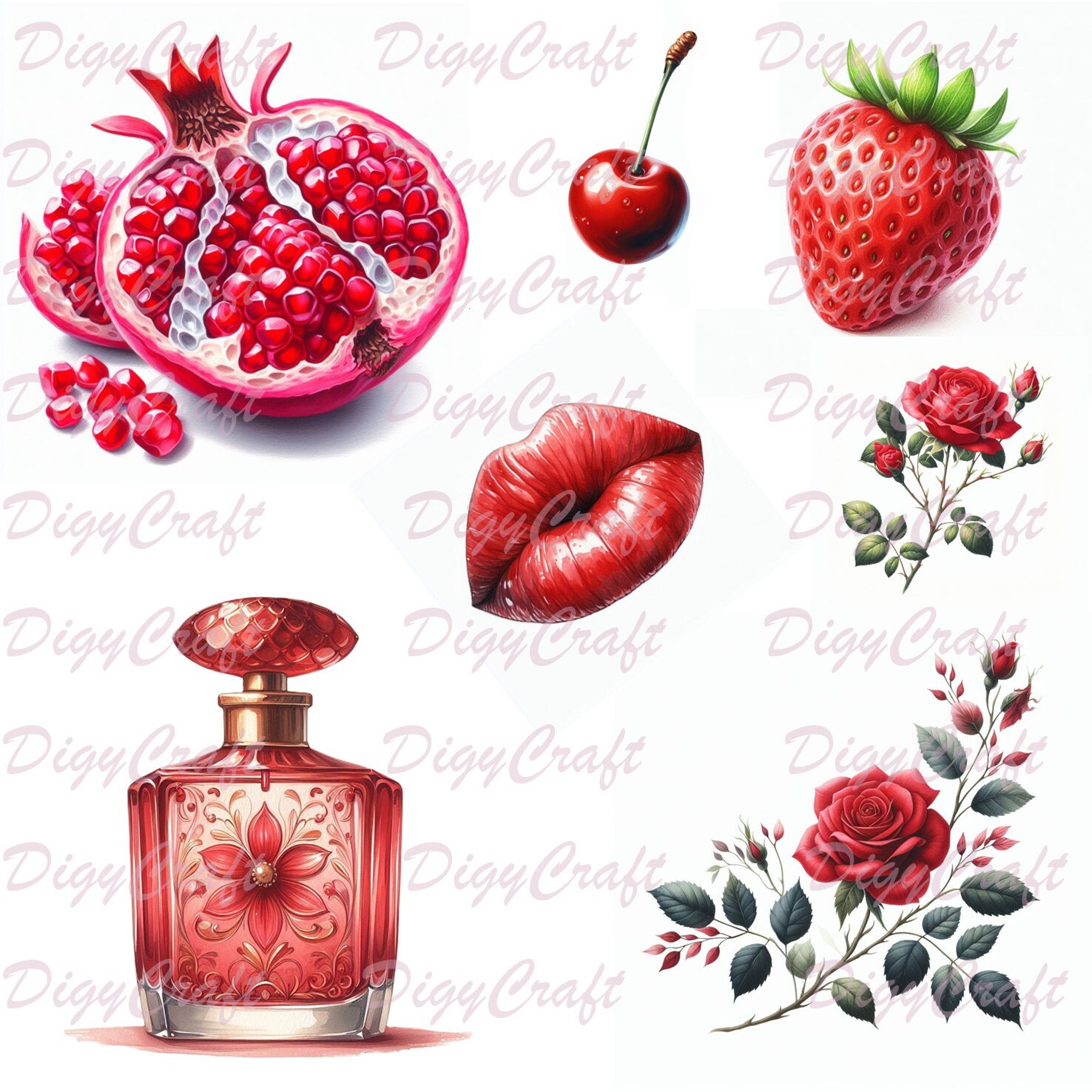 30 Images, Red Collection, Clipart, Printable Watercolor Clipart, High ...