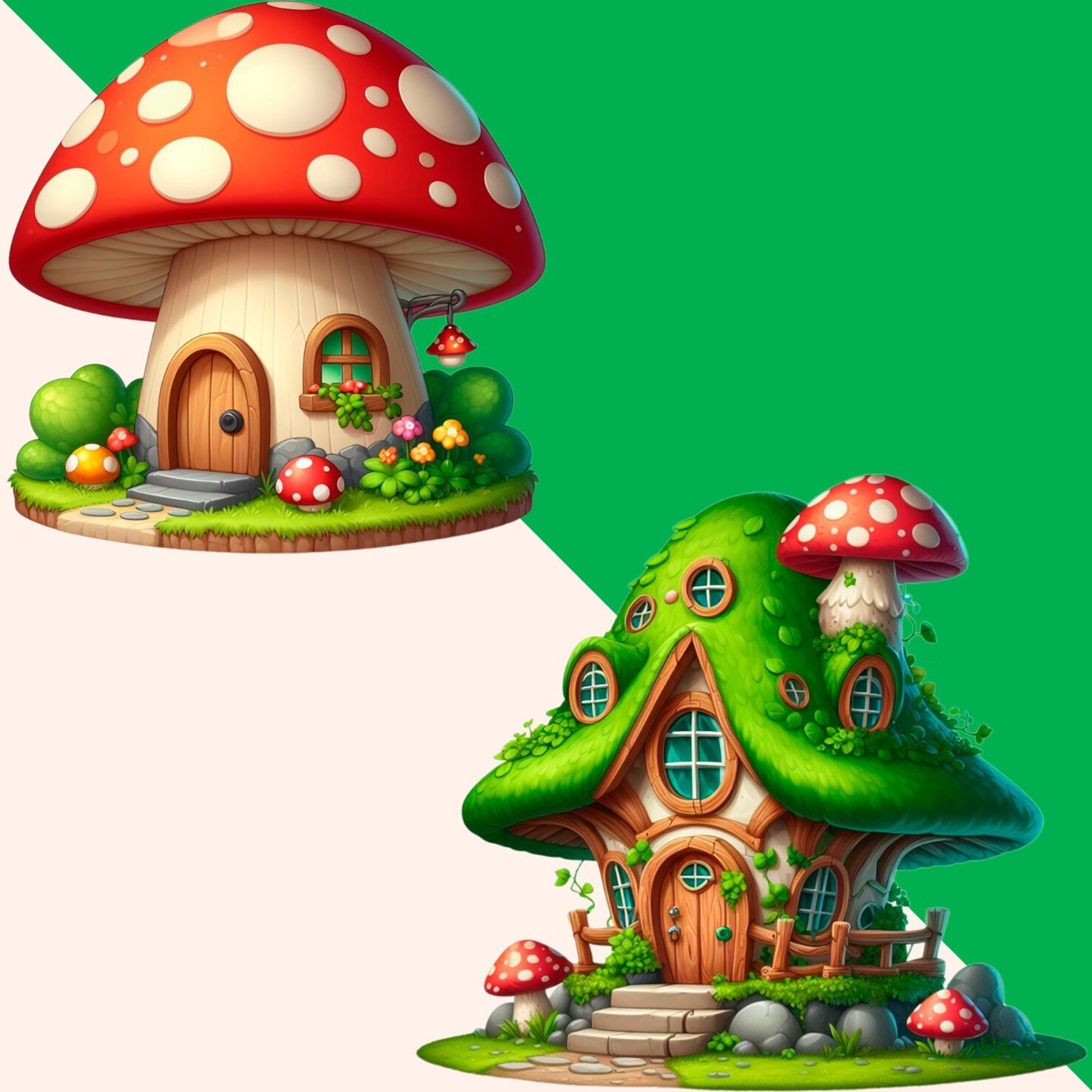50 PNG- Mushroom Houses , Cute Mushroom Houses Clipart, TRANSPARENT ...