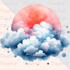 25 PNG Images, Watercolor Clouds, Cloud Clipart, Weather Illustration ...