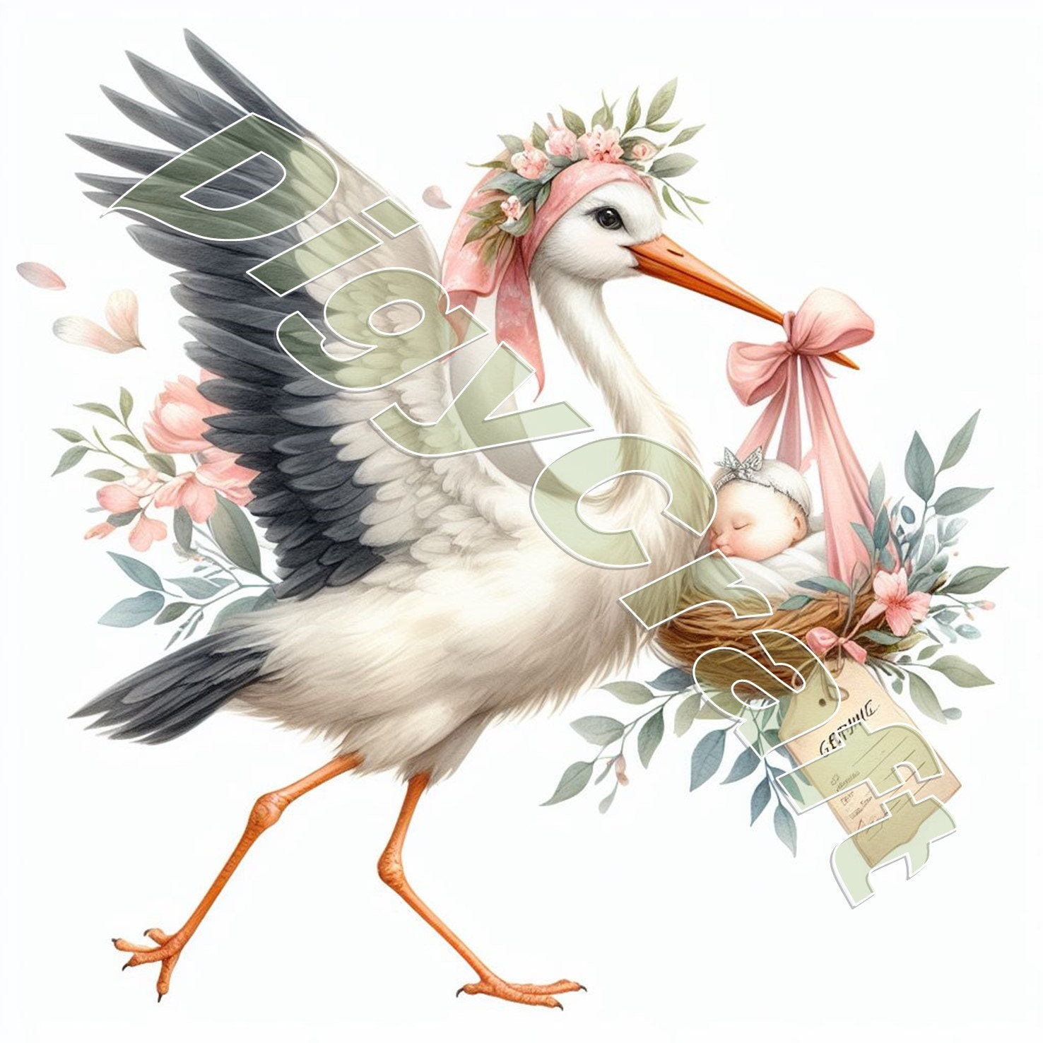 25 Images, Stork With a Newborn Baby, Watercolor - Etsy