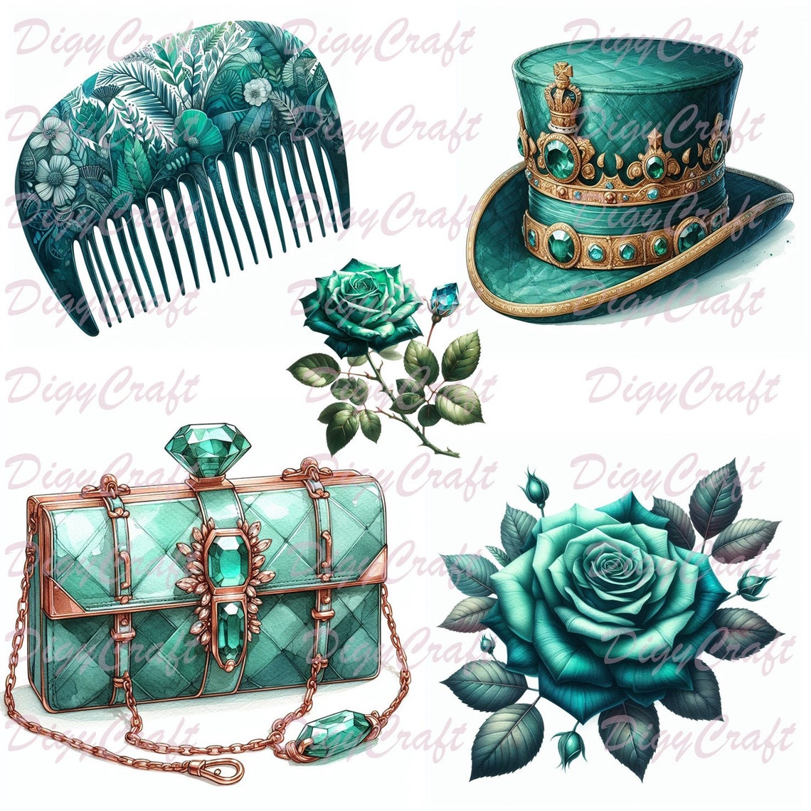 35 Images, Emerald Royal Clipart, Printable Watercolor Clipart, High ...