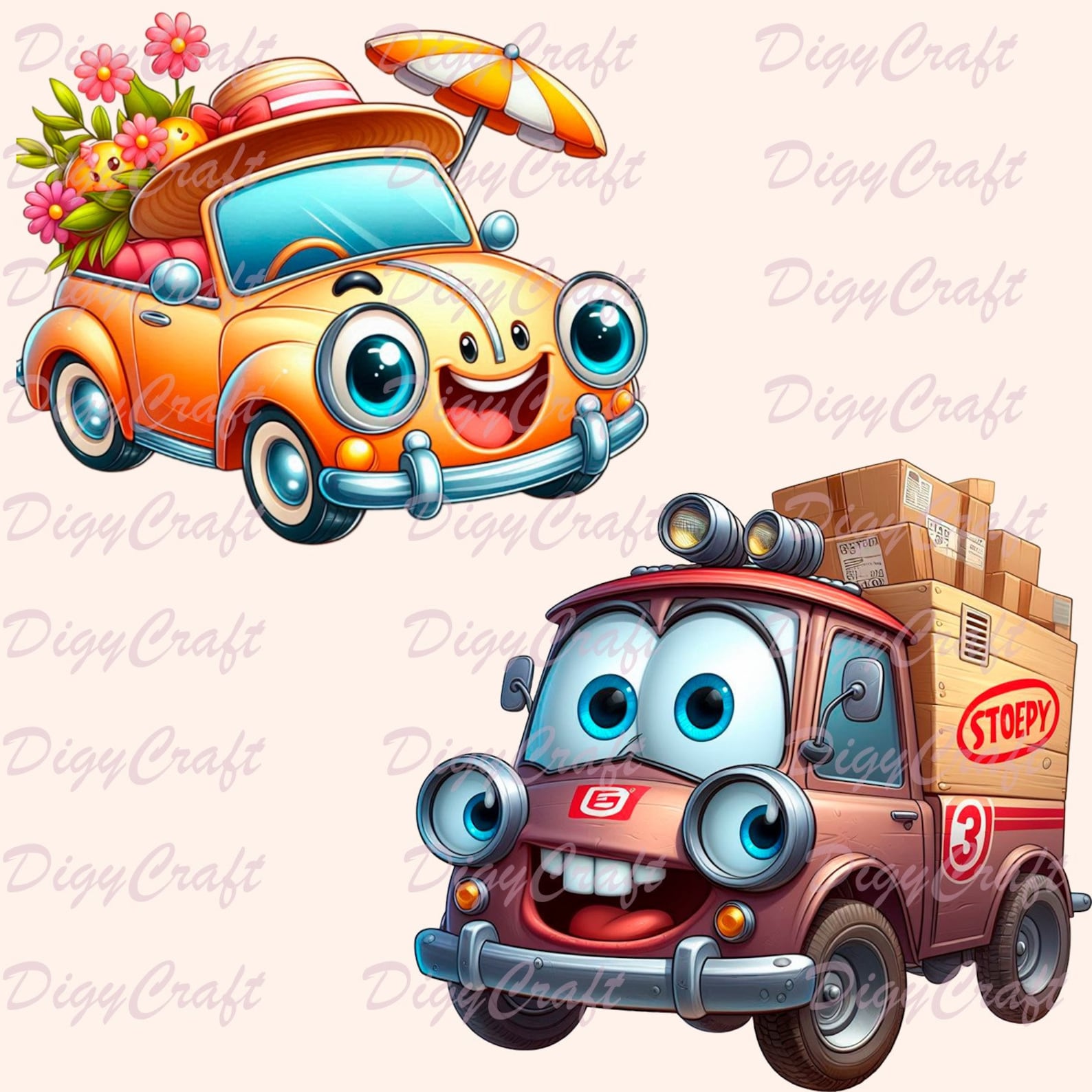 50 Funny Cars Clipart: Watercolor PNG Images (digital Download) - Etsy