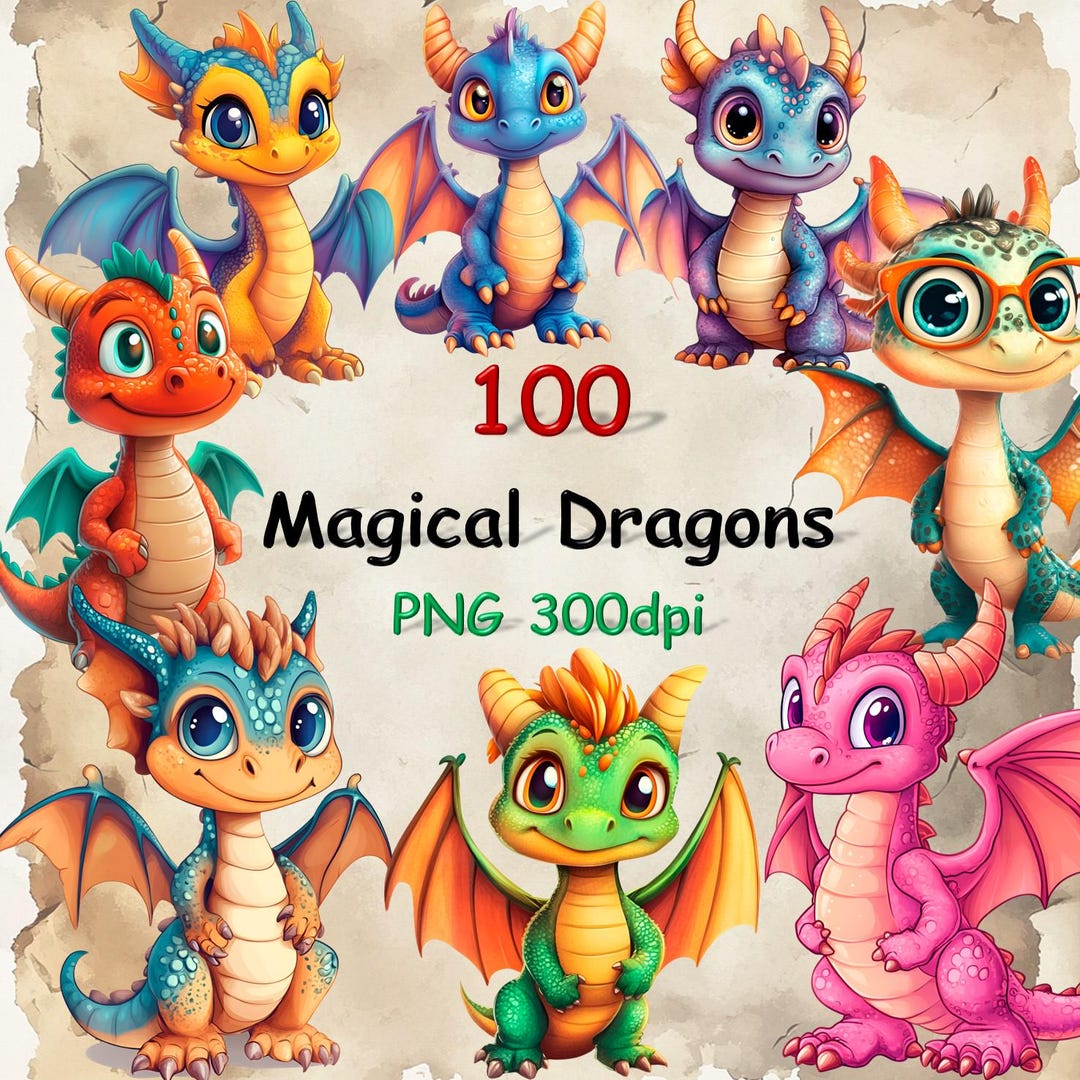 100 PNG- Magical Dragons, Cute Dragons Clipart, Little Drago ...