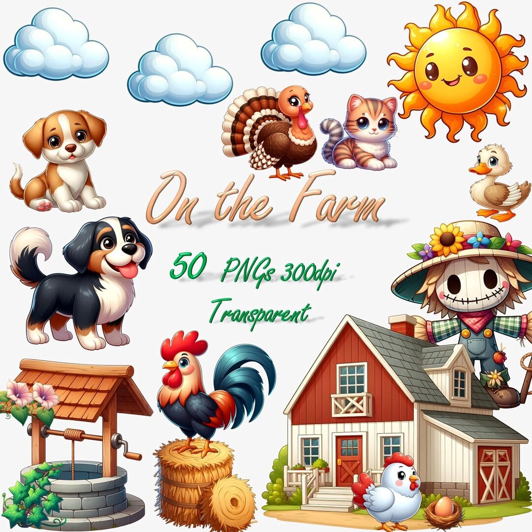 50 Farm Animals Clipart Bundle PNG - Watercolor Farmhouse Digital ...