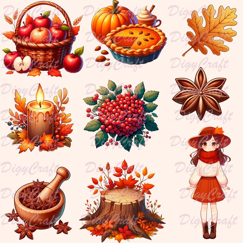 50 PNG Autumn Clipart, Fall Cipart, Autumn Stickers, TRANSPARENT ...
