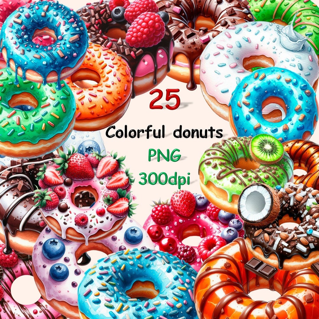 High-resolution PNG Bundle of 25 Colorful Assorted Glazed Donuts With ...