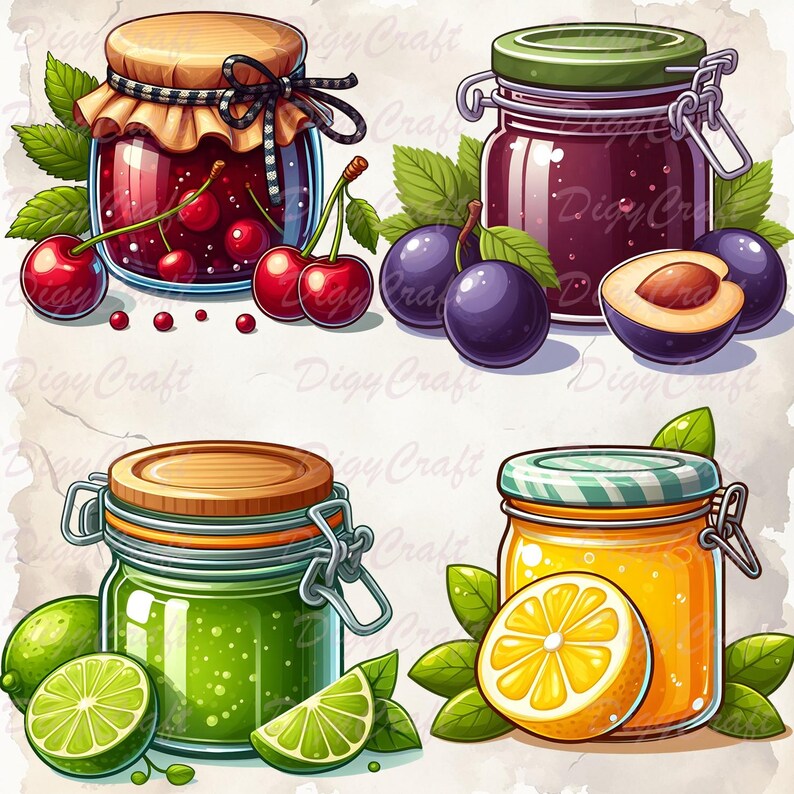 40 Jars With Jam Clipart, Jam Jar Clipart, Printable Watercolor Clipart ...