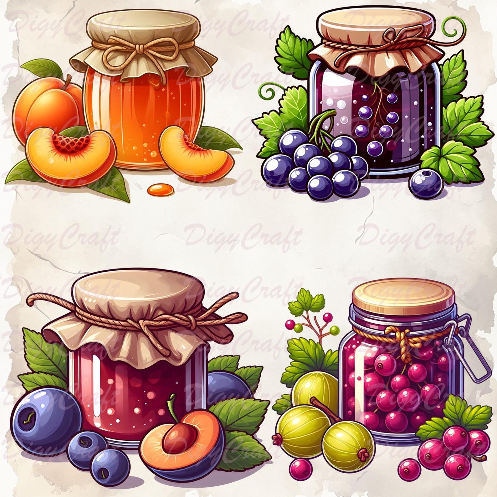 40 Jars With Jam Clipart, Jam Jar Clipart, Printable Watercolor Clipart ...
