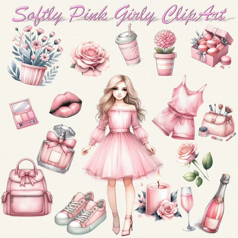 50 Images, Softly Pink Girly Collection, Pink Clipart, Girl Clipart ...