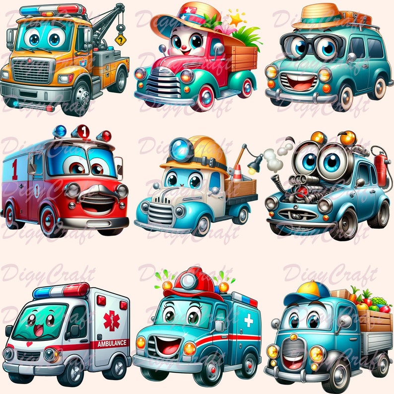 50 Funny Cars Clipart: Watercolor PNG Images (digital Download) - Etsy