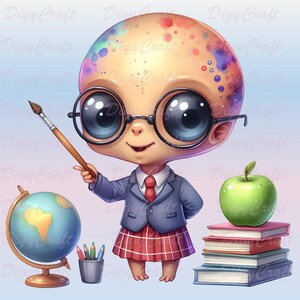 25 Pngs Cute Aliens Clipart, Watercolor Space Clipart Bundle, Cute ...