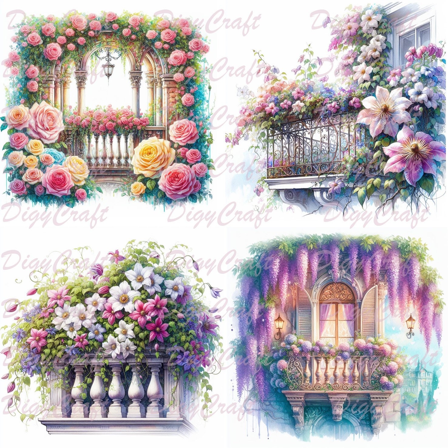 25 Floral Balcony Images, Printable Watercolor Clipart, High Quality ...