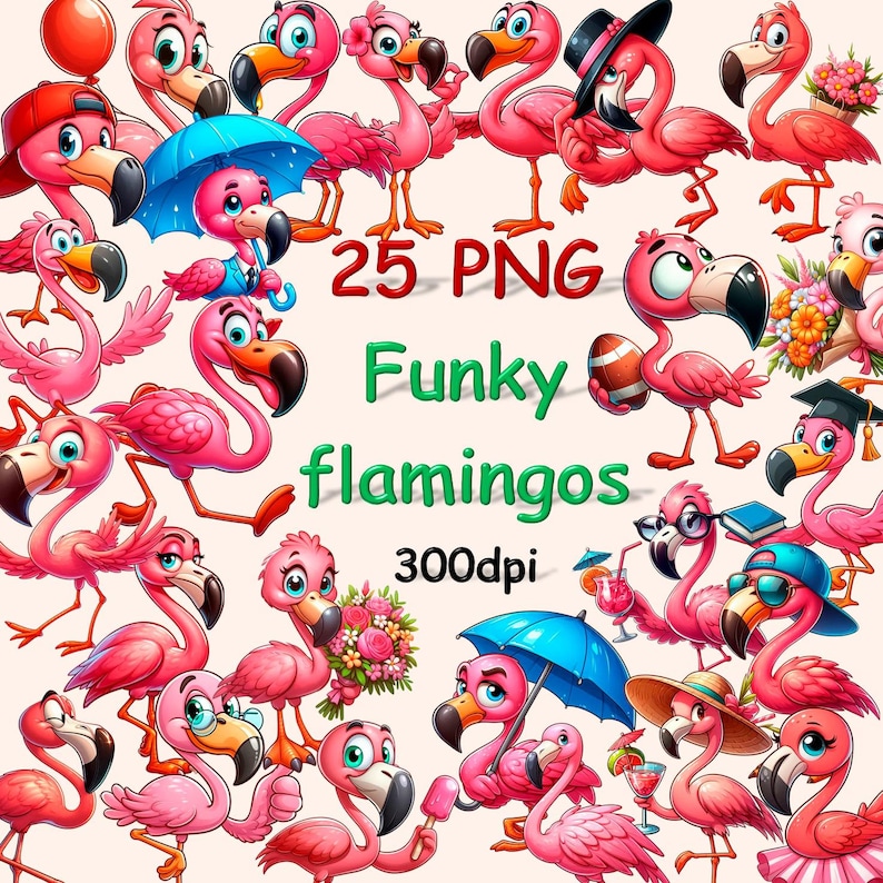 25 PNG- Images, Funky Flamingo, Watercolor Flamingo Clipart, Flamingo ...