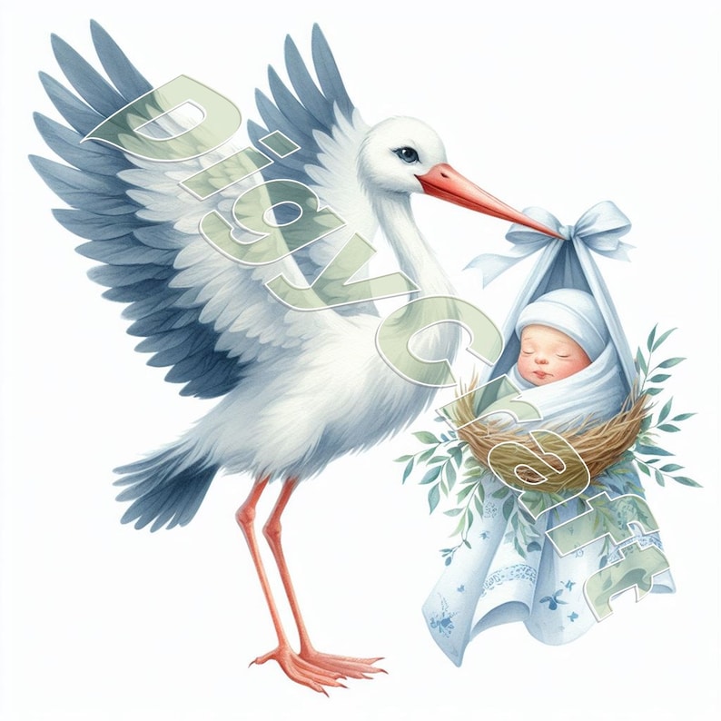 25 Images, Stork With a Newborn Baby, Watercolor - Etsy