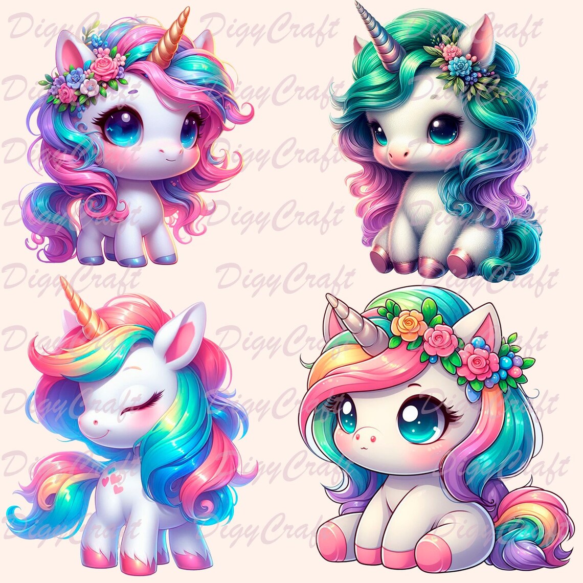 25 PNG Unicorns, TRANSPARENT Background, Printable Watercolor, High ...