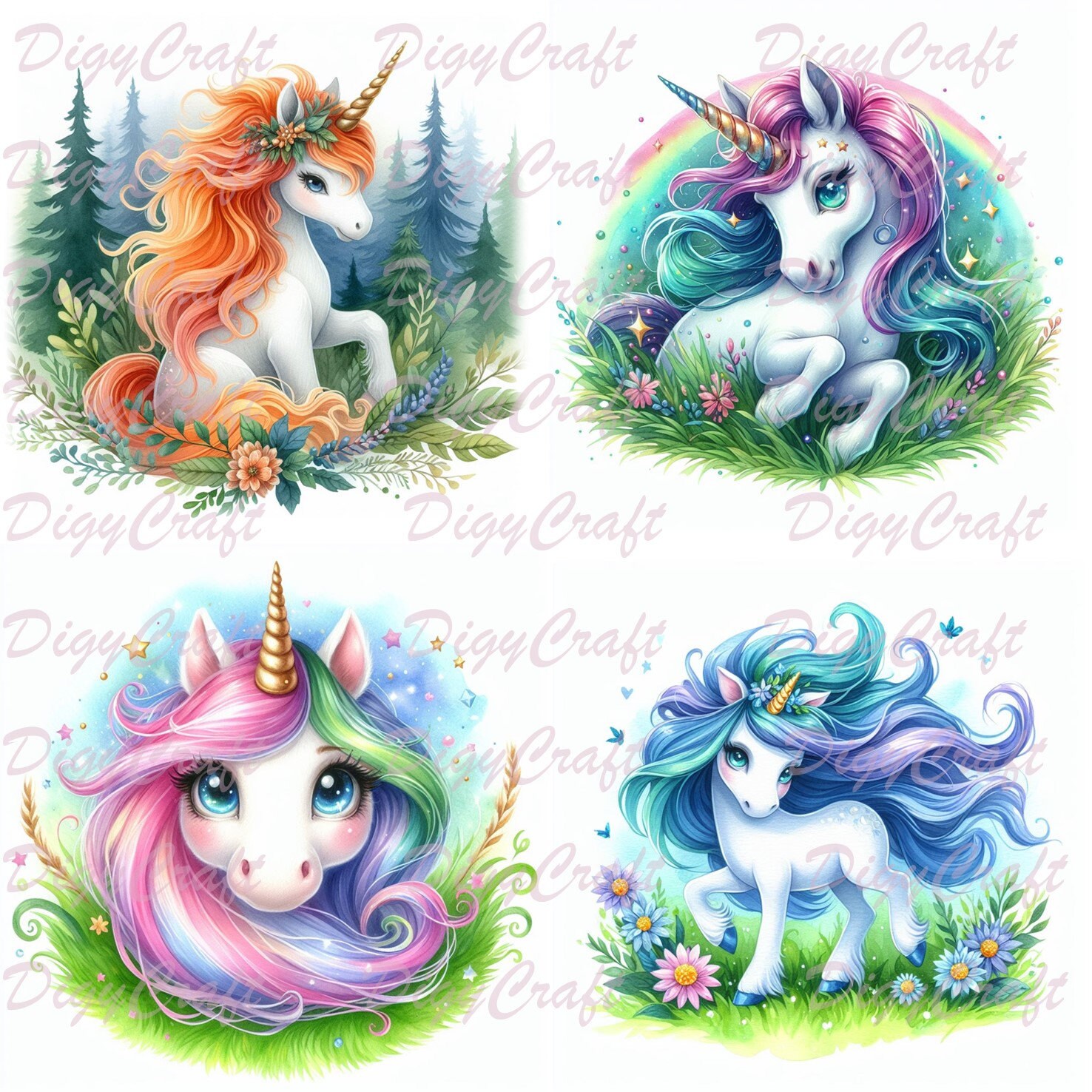25 Little Unicorns, Clipart, Printable Watercolor Clipart, High Quality ...