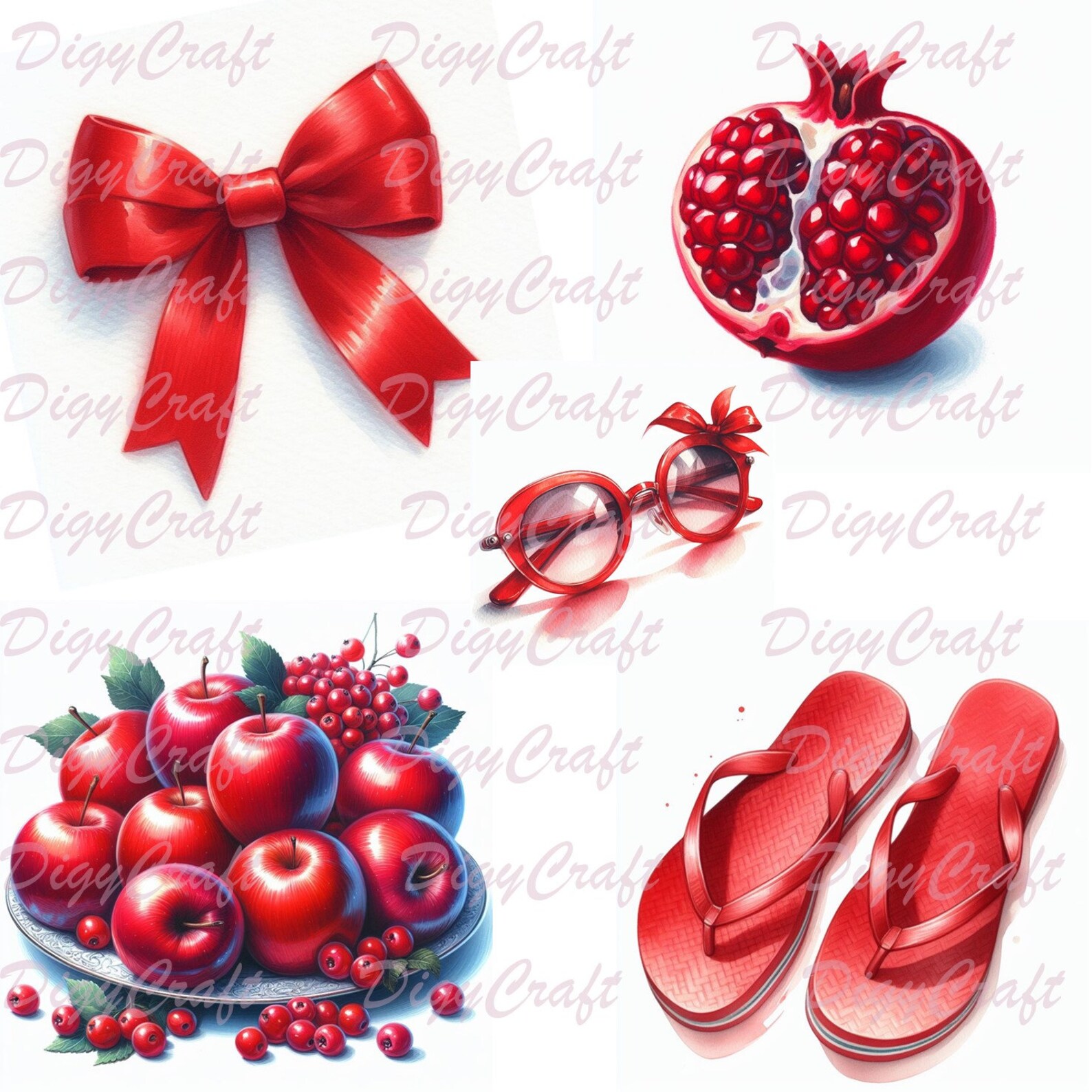 30 Images, Red Collection, Clipart, Printable Watercolor Clipart, High ...