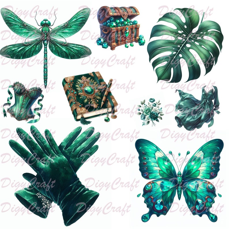 35 Images, Emerald Royal Clipart, Printable Watercolor Clipart, High ...