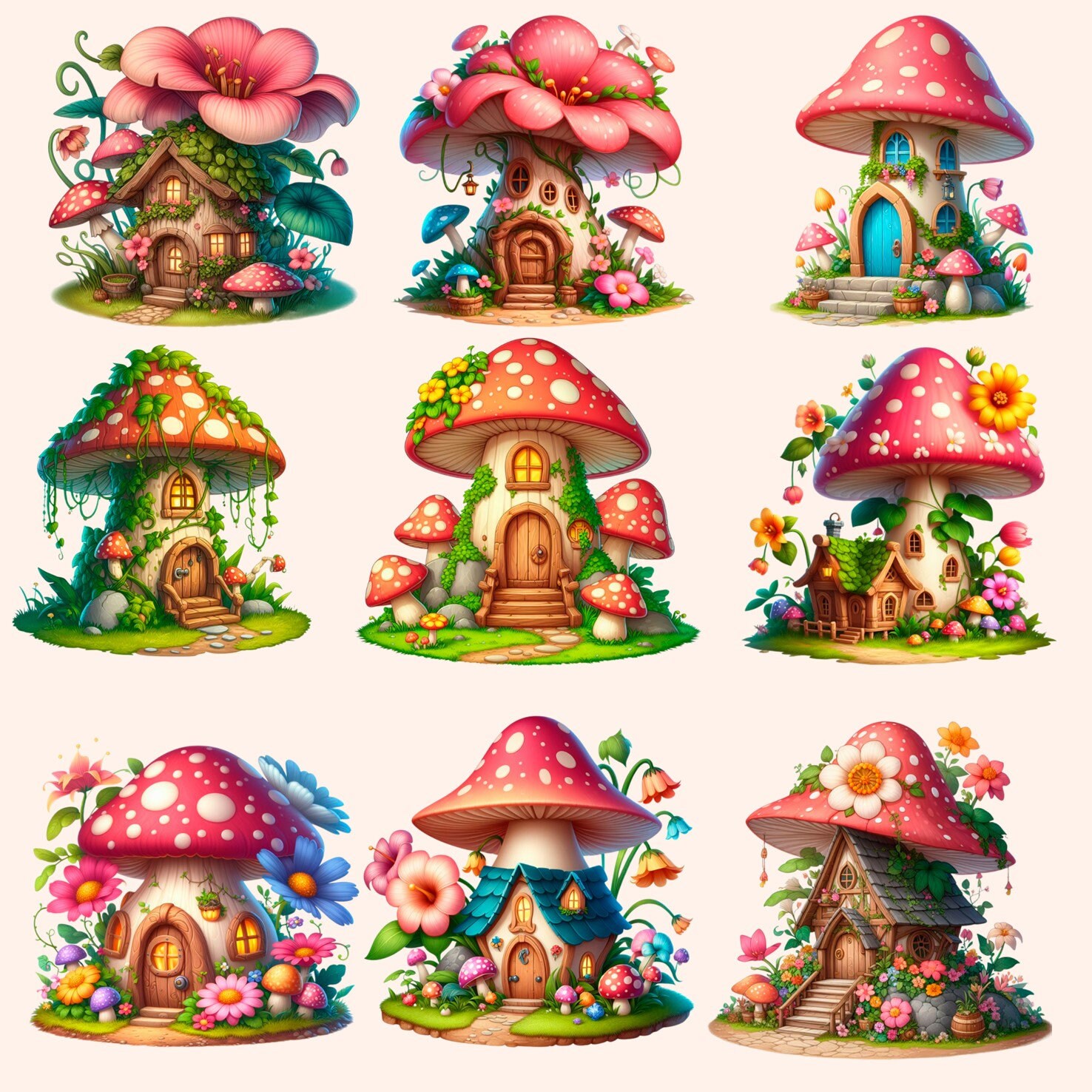 50 PNG- Mushroom Houses , Cute Mushroom Houses Clipart, TRANSPARENT ...