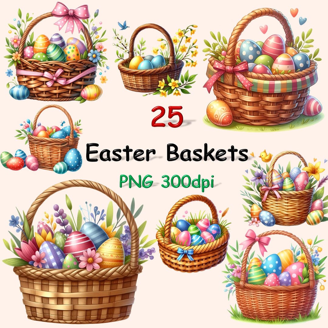 Watercolor Easter Basket PNG Clipart, Eggs, Floral Decor (digital ...