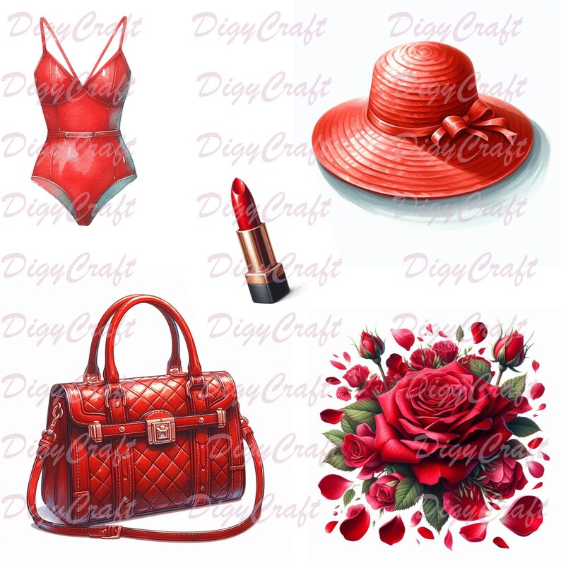 30 Images, Red Collection, Clipart, Printable Watercolor Clipart, High ...