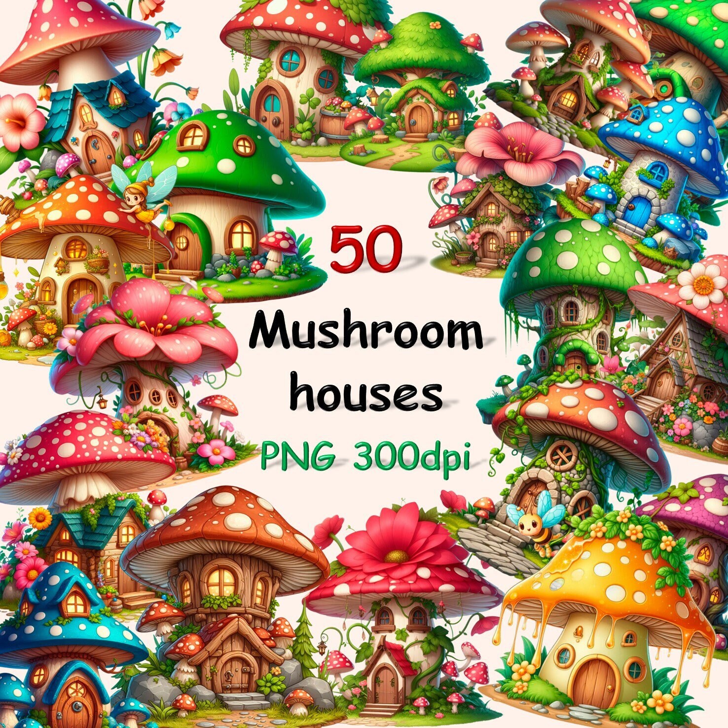 50 PNG- Mushroom Houses , Cute Mushroom Houses Clipart, TRANSPARENT ...