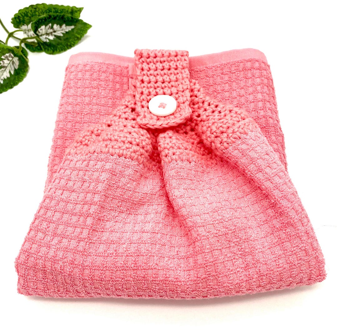 Hanging Kitchen Textured Dish Towel With Crochet Topper & Button ...