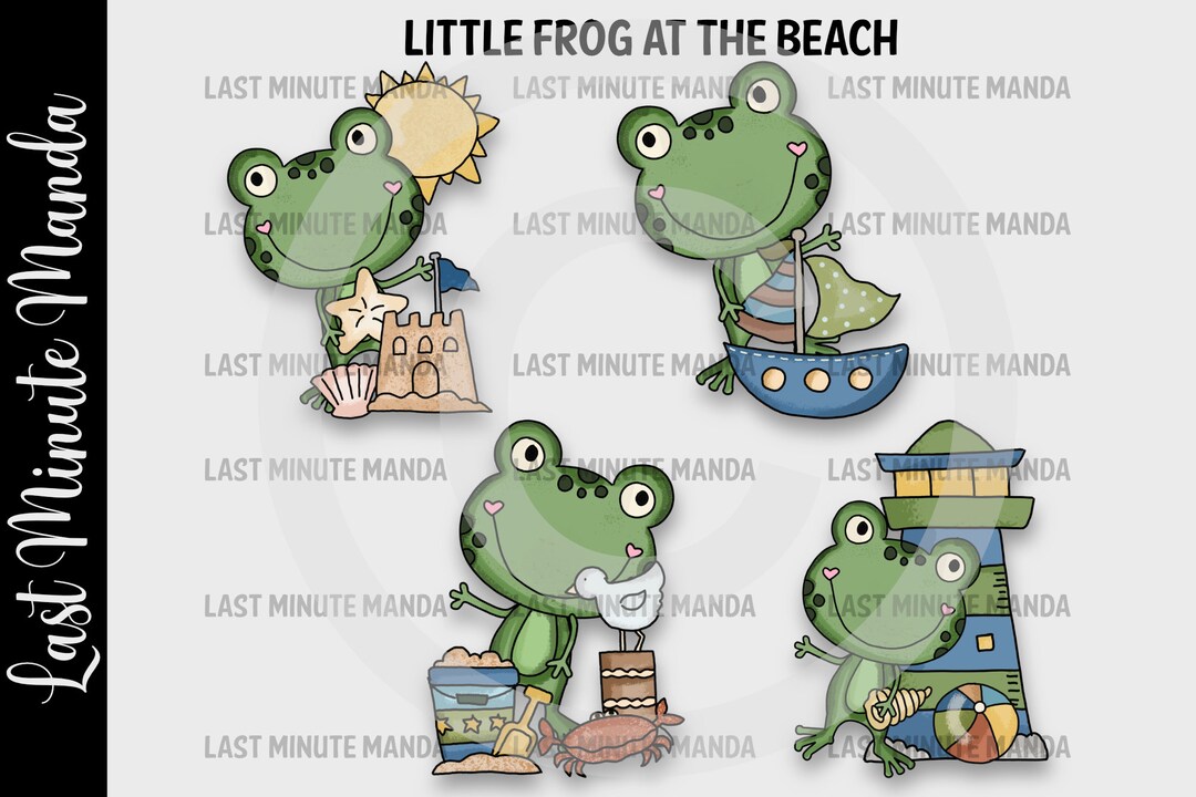 Little Frog at the Beach Clip Art, Commercial Use, Clipart, Digital ...