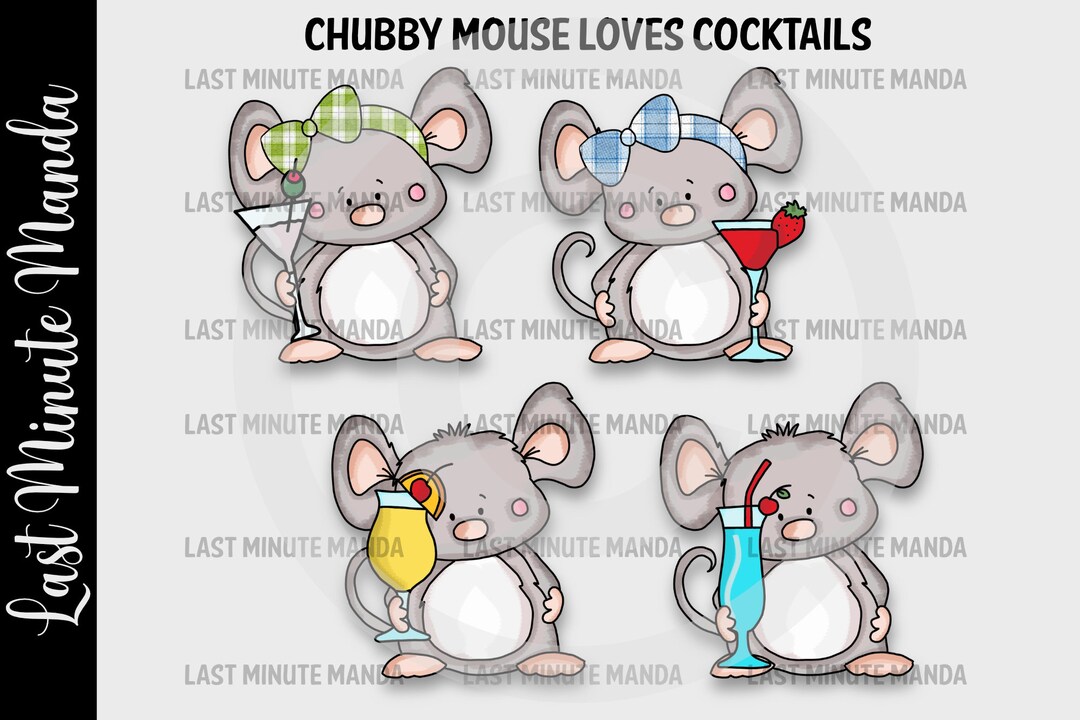 Chubby Mouse Loves Cocktails Clip Art, Commercial Use, Clipart, Digital ...
