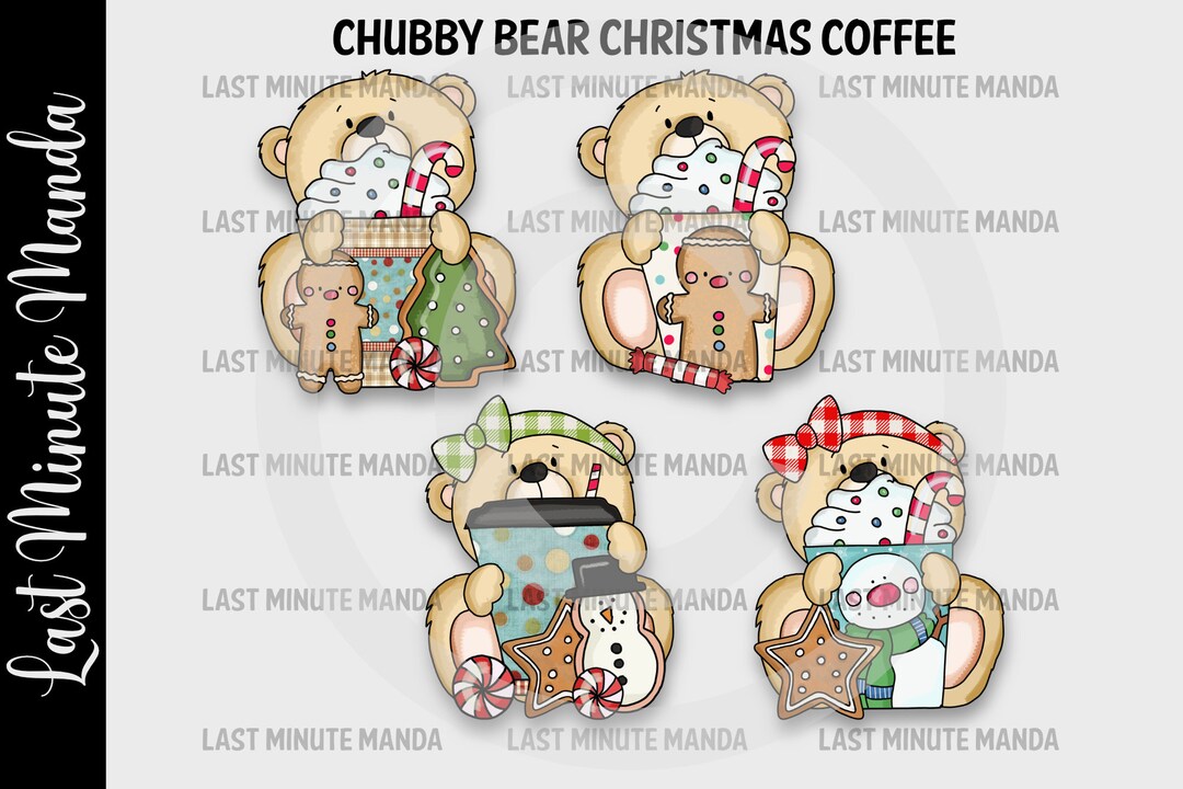 Chubby Bear Christmas Coffee Clip Art, Commercial Use, Clipart, Digital ...