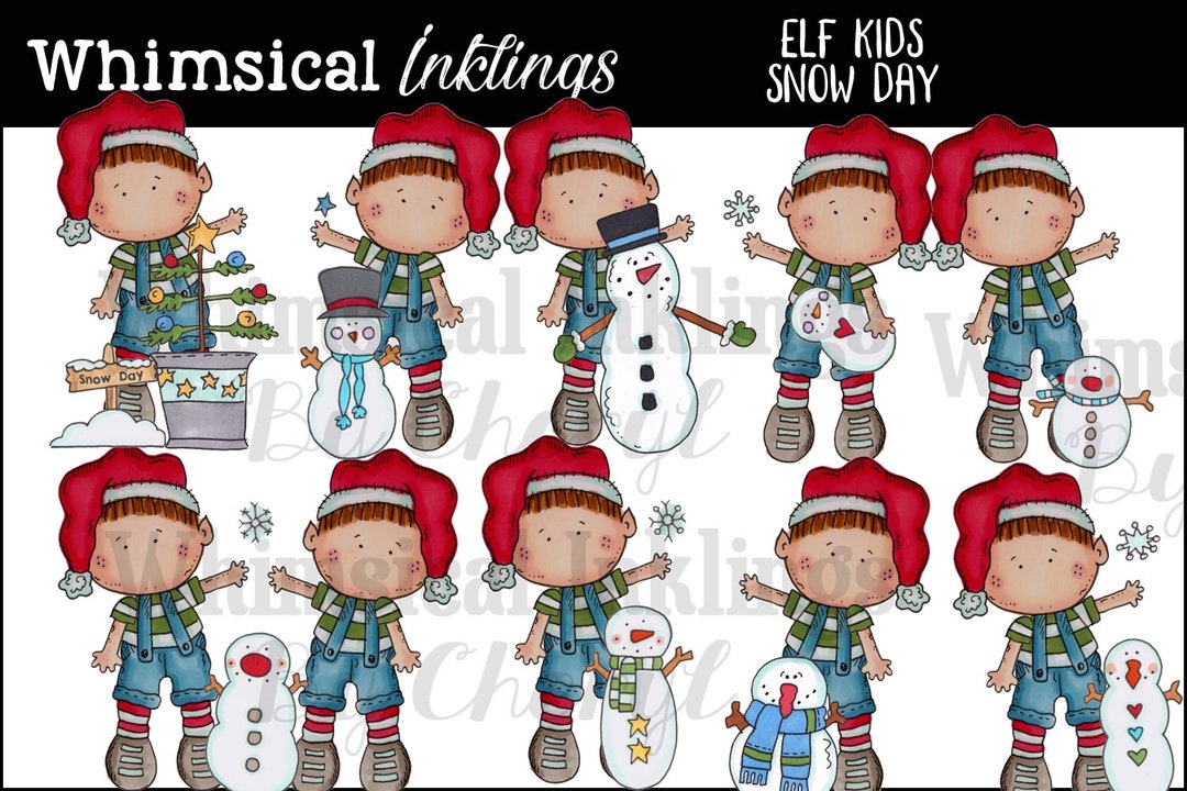 Elf Kids Snow Day Clip Art - Etsy