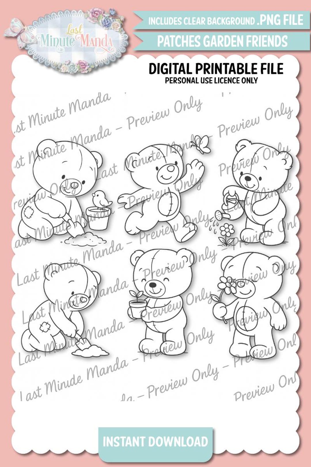 Patches the Bear Digi Stamp Set: Whimsical Garden Clipart (PNG ...