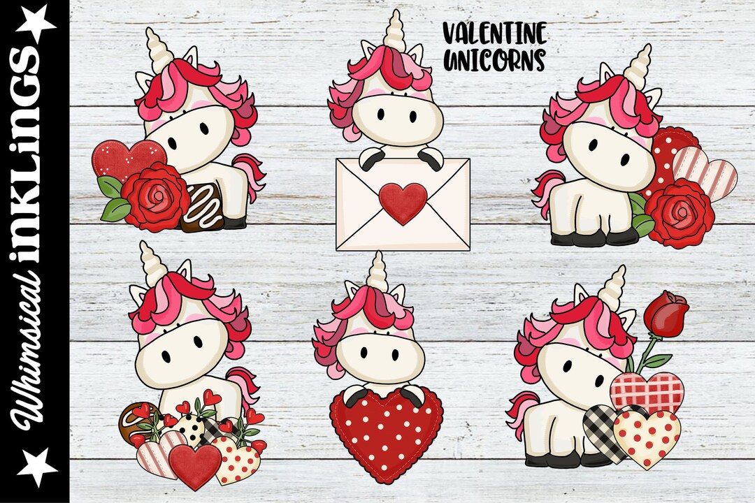 Valentine Unicorns Clip Art, Commercial Use, Clipart, Digital Image ...