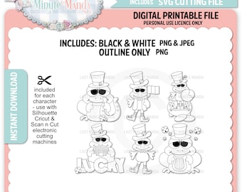 Love Frogs Digital Stamp Set, 11 Black Line Art Png Files, Love ...