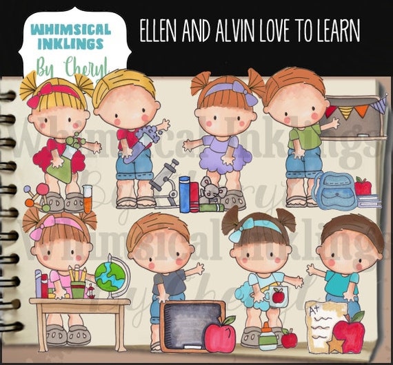 Ellen and Alvin Love to Learn Clip Art Commercial Use | Etsy