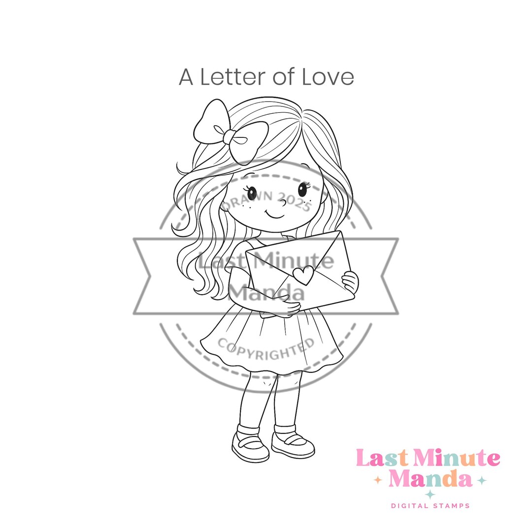 Girl With Heart Envelope Digital Stamp – Valentine Cardmaking (PNG JPG ...