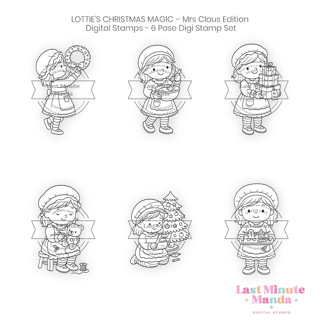Mrs. Claus Clipart Set: Lottie Christmas Digi Stamps (PNG, SVG, 6 Poses ...