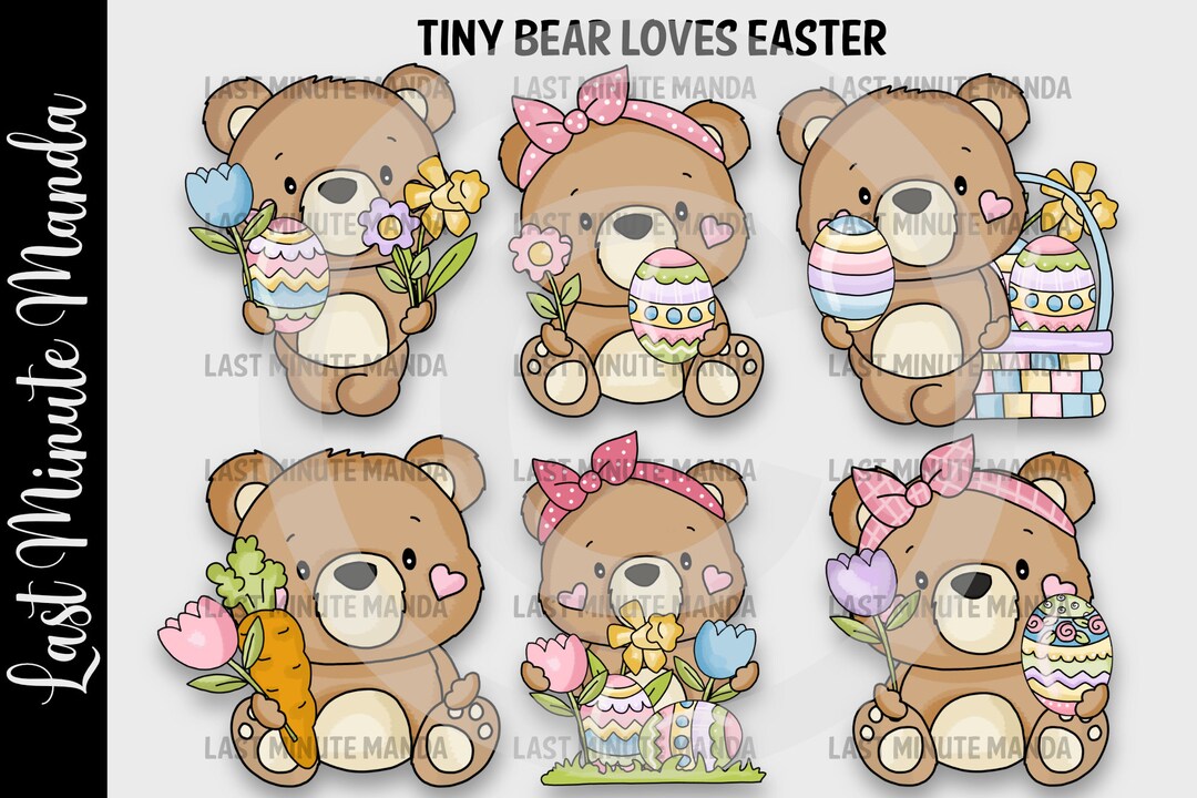 Tiny Bear Loves Easter Clip Art, Commercial Use, Clipart, Digital Image ...