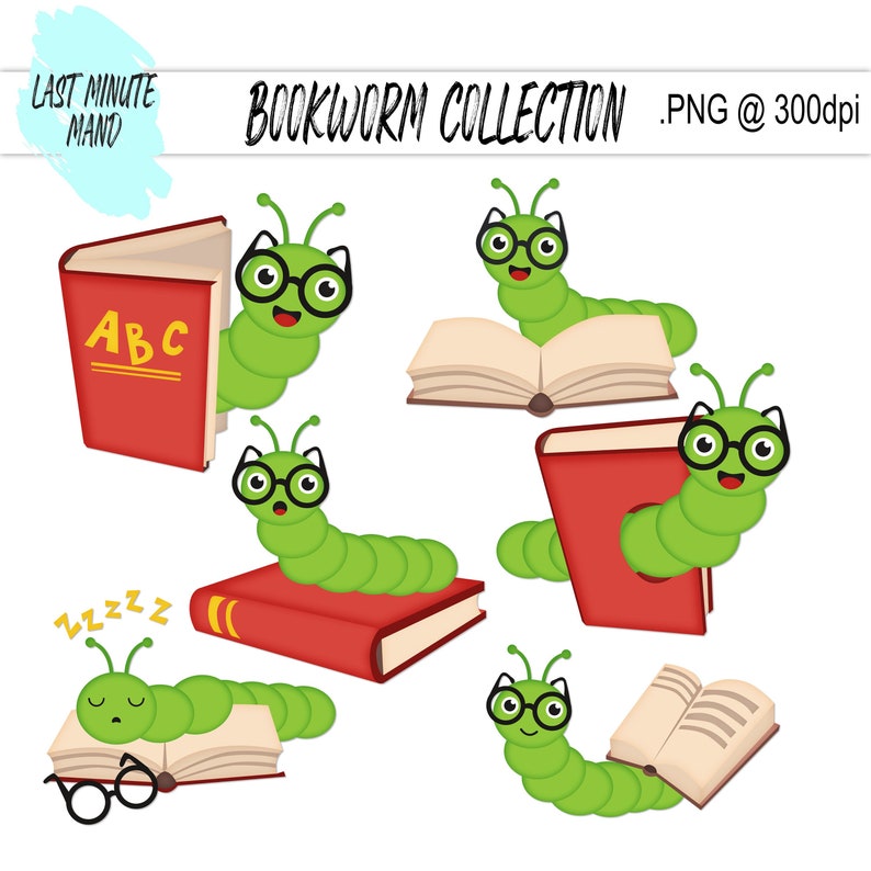 Bookworm Collection Clipart PNG Graphics digital Clipart | Etsy
