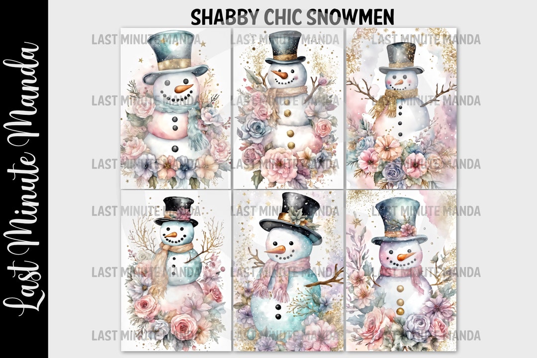 Shabby Chic Snowmen Card Front Set Exclusive Designs, High-quality JPEG ...