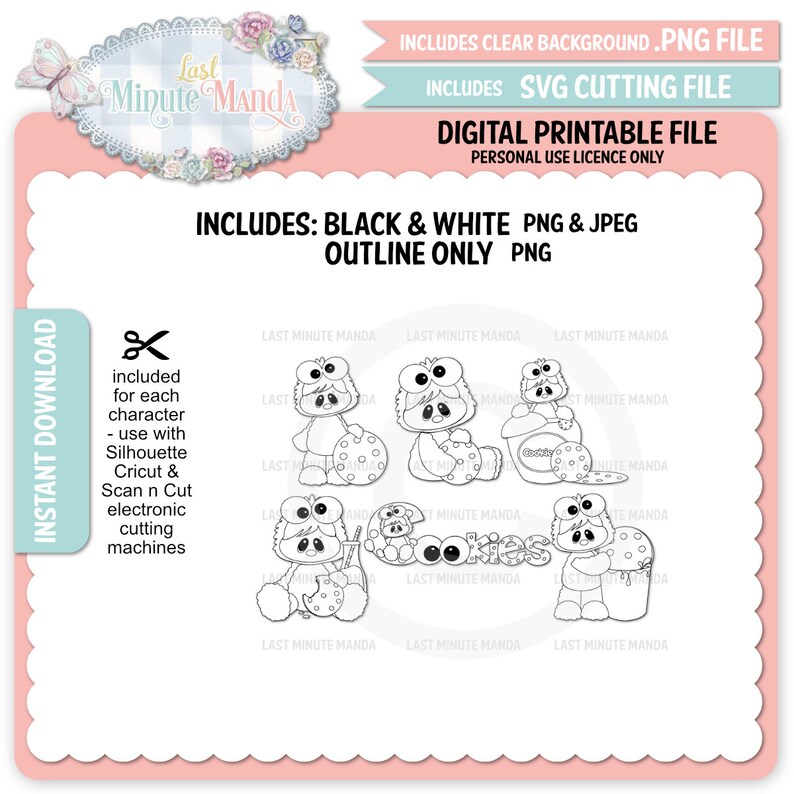 Chubbies I Love Cookies Digital Stamps PNG JPEG & SVG Formats - Etsy