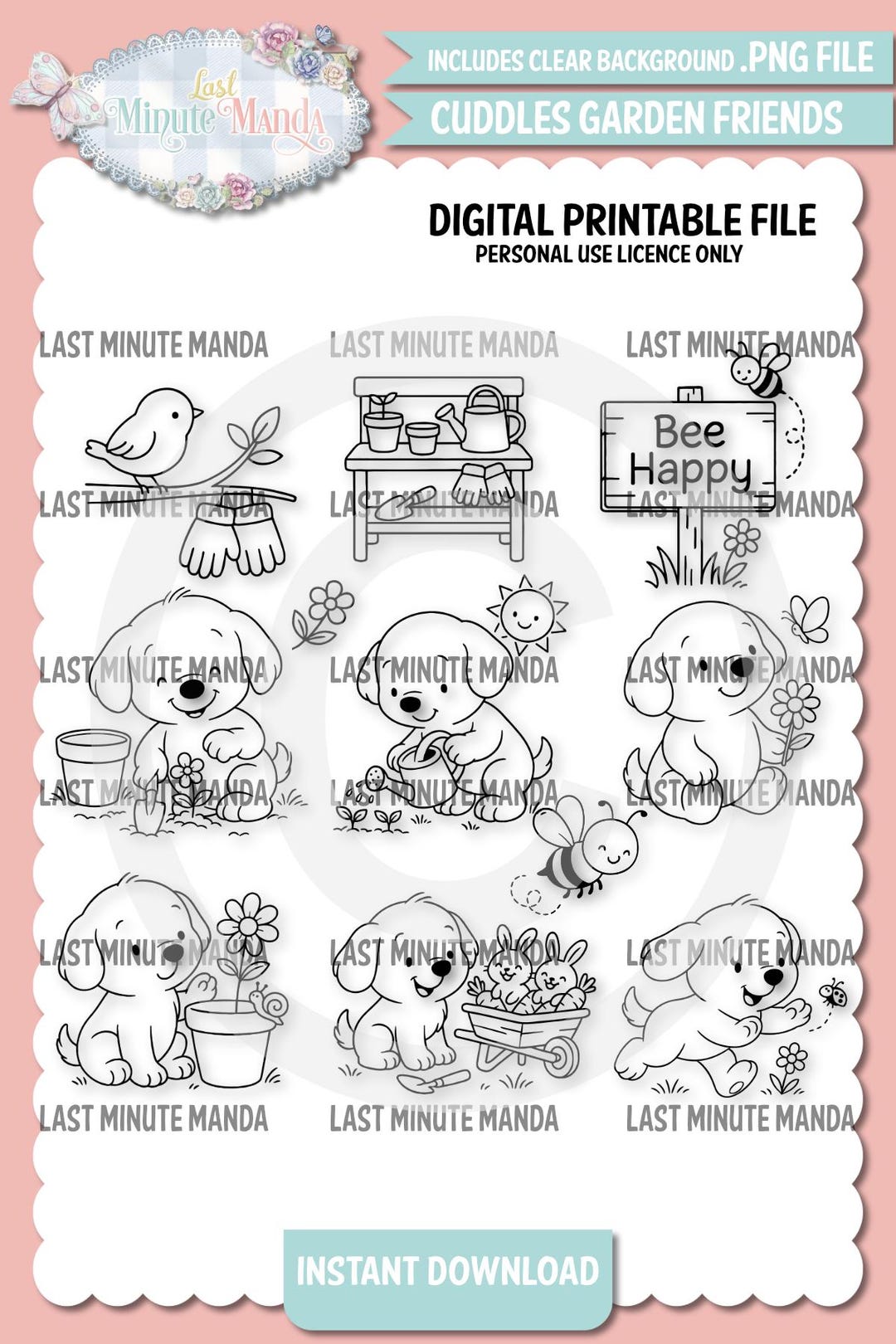 Puppy Digital Stamps – Garden Friends Clipart PNG, Line Art (digital ...