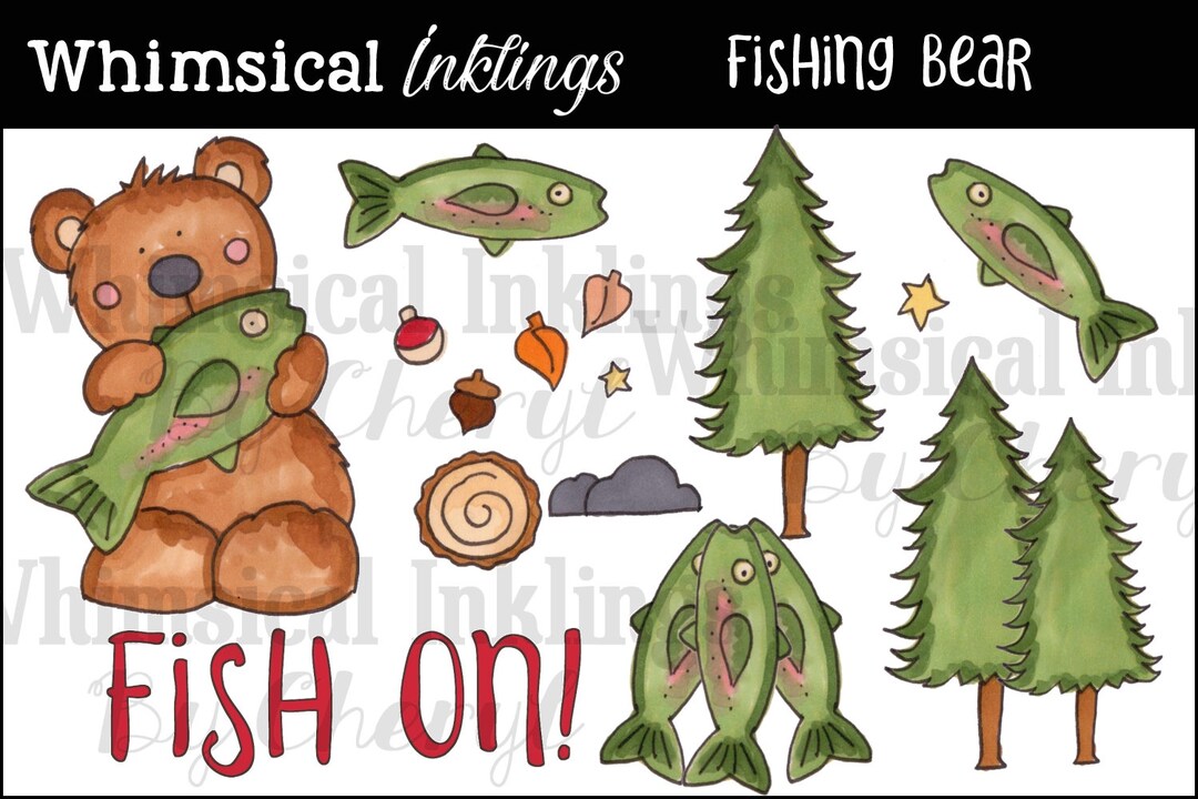 Fishing Bear PNG Clip Art - Etsy