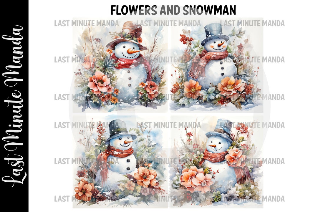 Flowers and Snowman Set 1 Card Fronts - Etsy