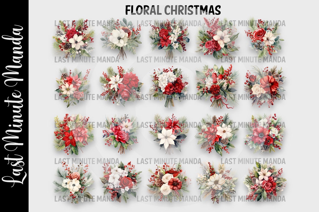 Floral Christmas Clipart Set High-quality PNG Graphics - Etsy