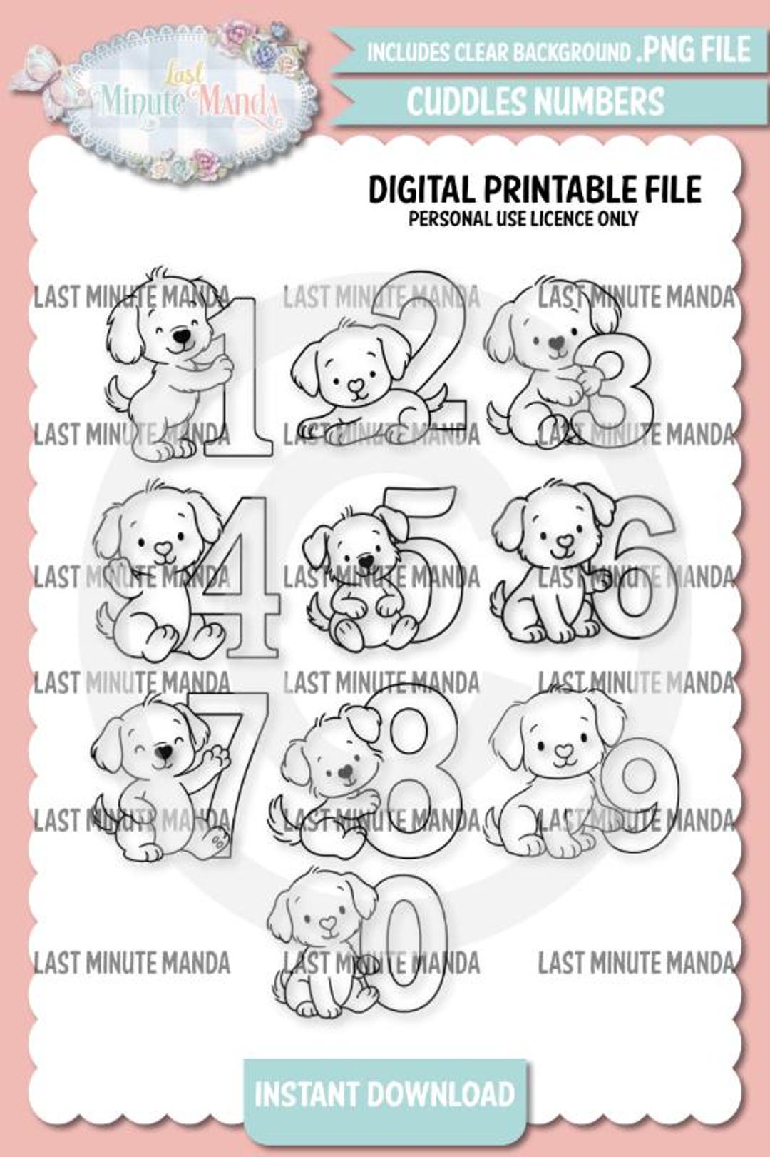 Puppy Numbers Clipart PNG Set: Birthday Crafts, Cards (digital Download ...